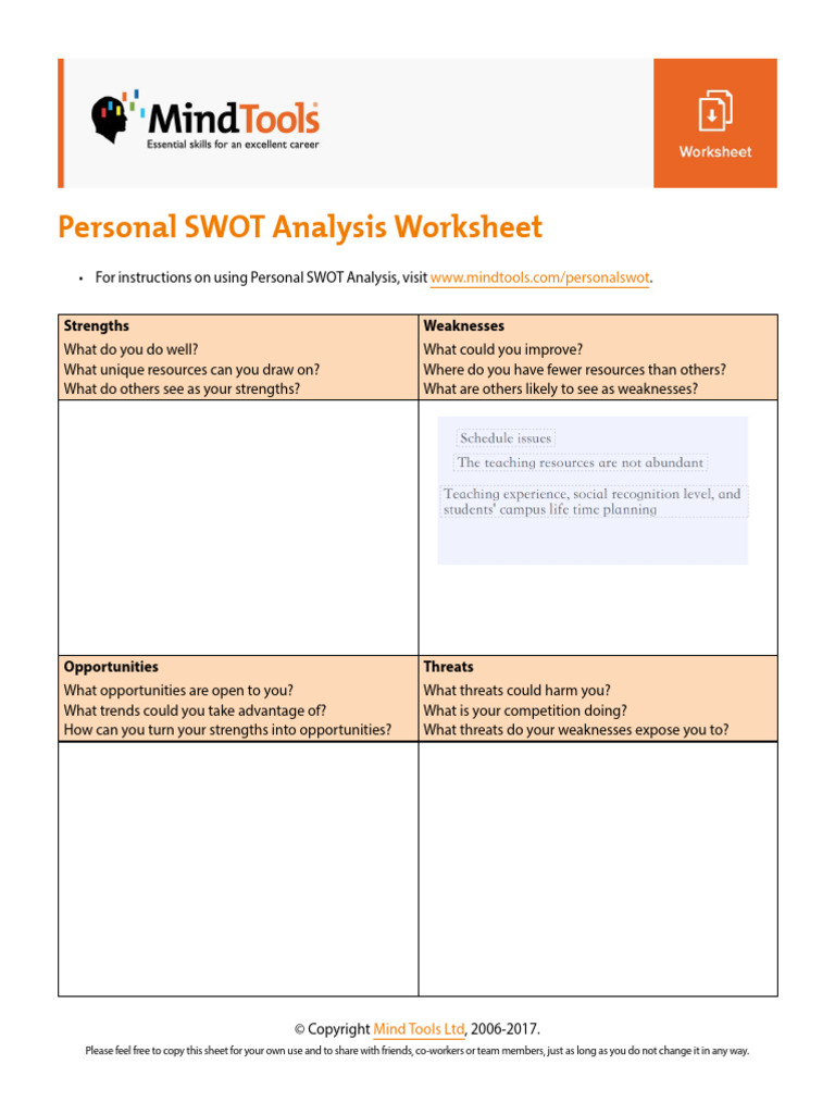 Personal SWOT Analysis Worksheet | PDF