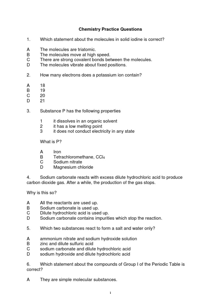 O Level Chemistry MCQ | PDF