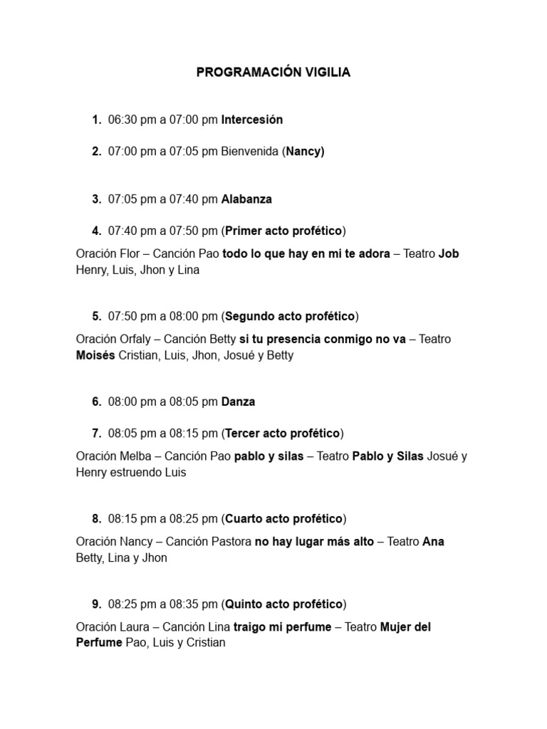 Programación Vigilia 06 de Septiembre 2024 | PDF
