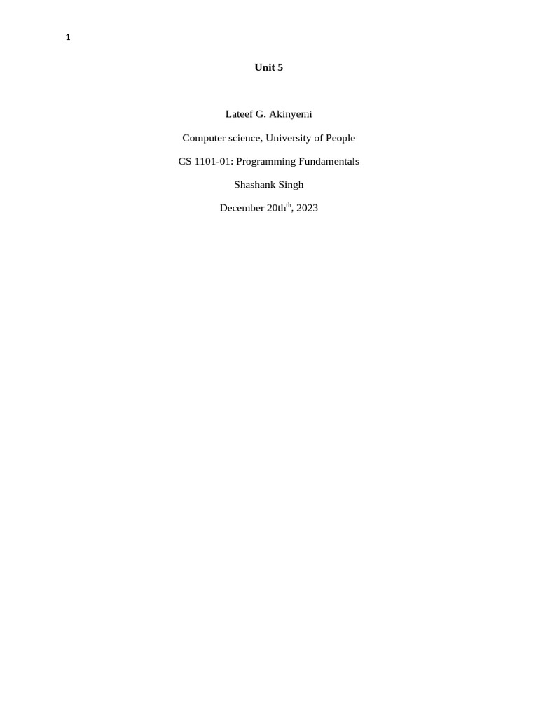 CS 1101-01 - Programming Assignment Unit 5 | PDF CS 1101-01 - Programming Assignment Unit 5 | PDF