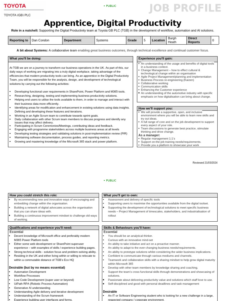 DPT Apprentice Role Profile | PDF