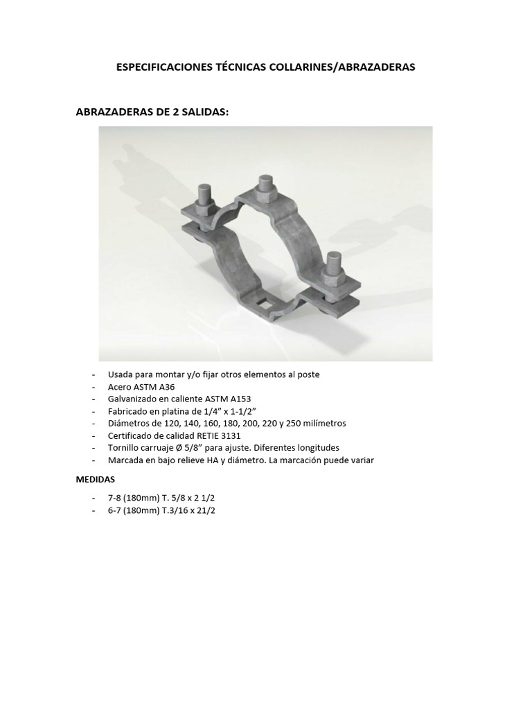 Especificaciones Técnicas Collarines | PDF