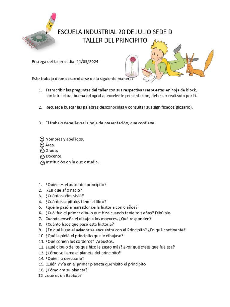 Taller Final Del Principito. | PDF