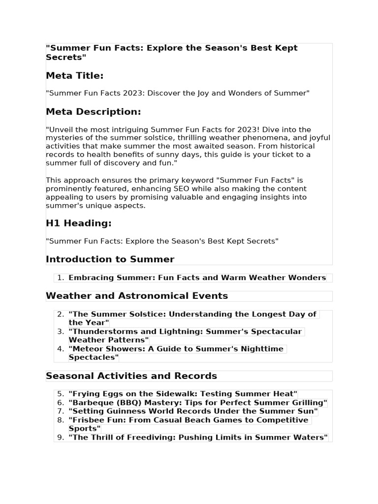 Summer Fun Facts | PDF
