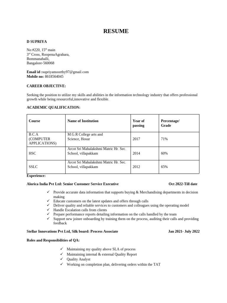 supriya resume (2) | PDF
