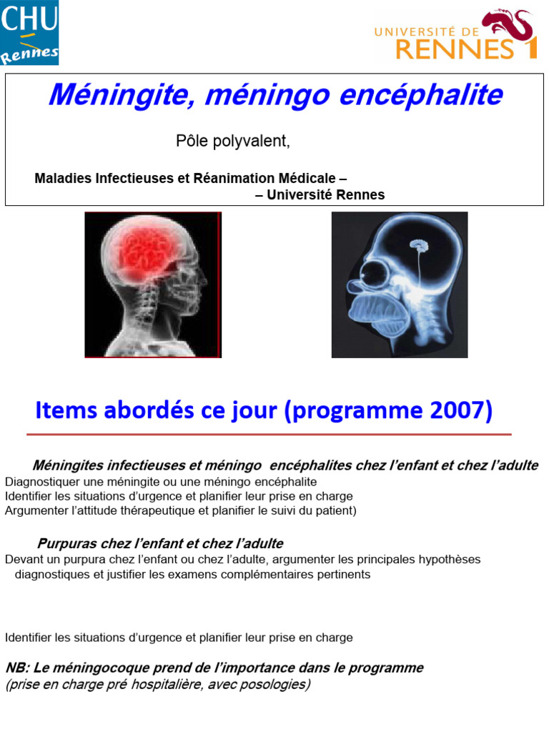 Méningite, Méningo-Encéphalite | PDF