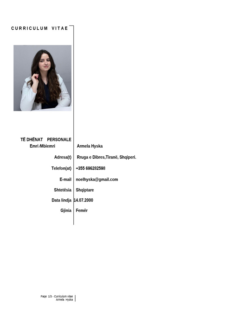 CV Pune Armela Hyska. | PDF