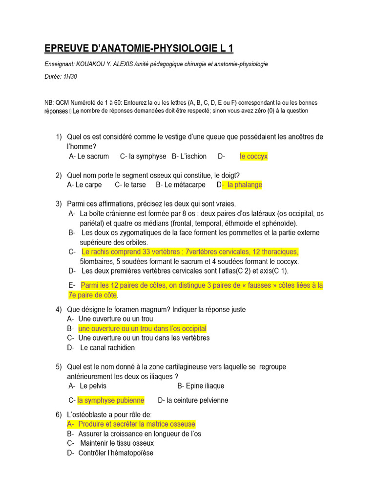 QCM Anatomie. PDF-1 | PDF