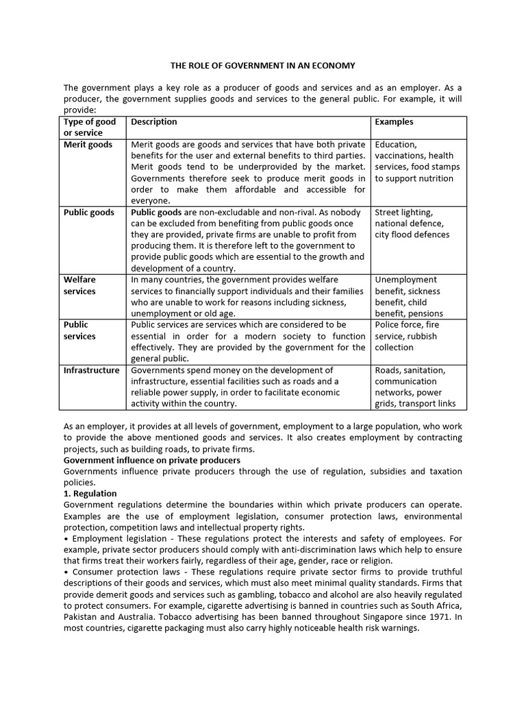 The Role of Government in An Economy-1 | PDF