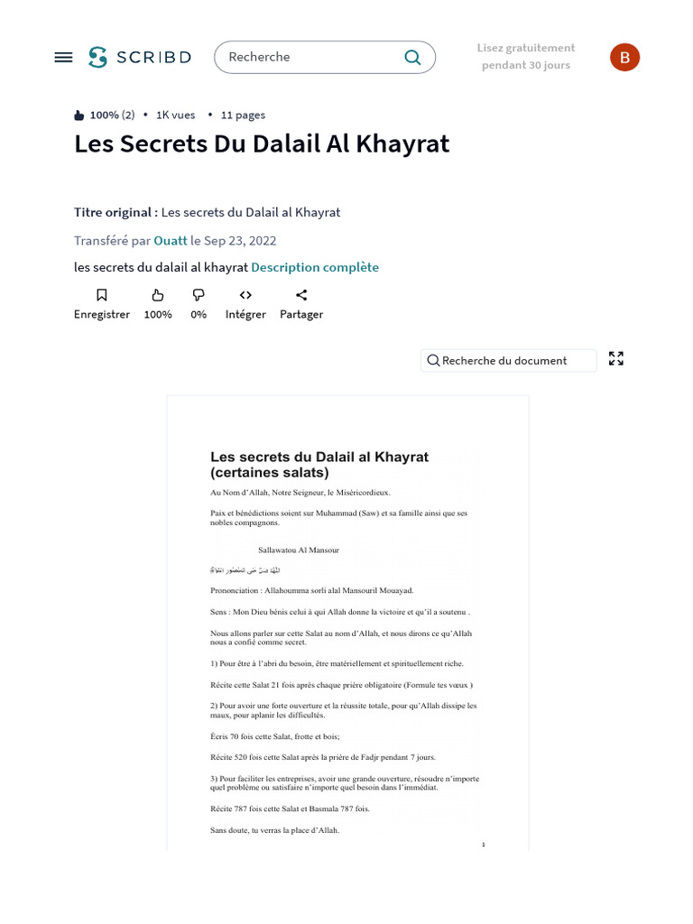 Les Secrets Du Dalail Al Khayrat - PDF | PDF