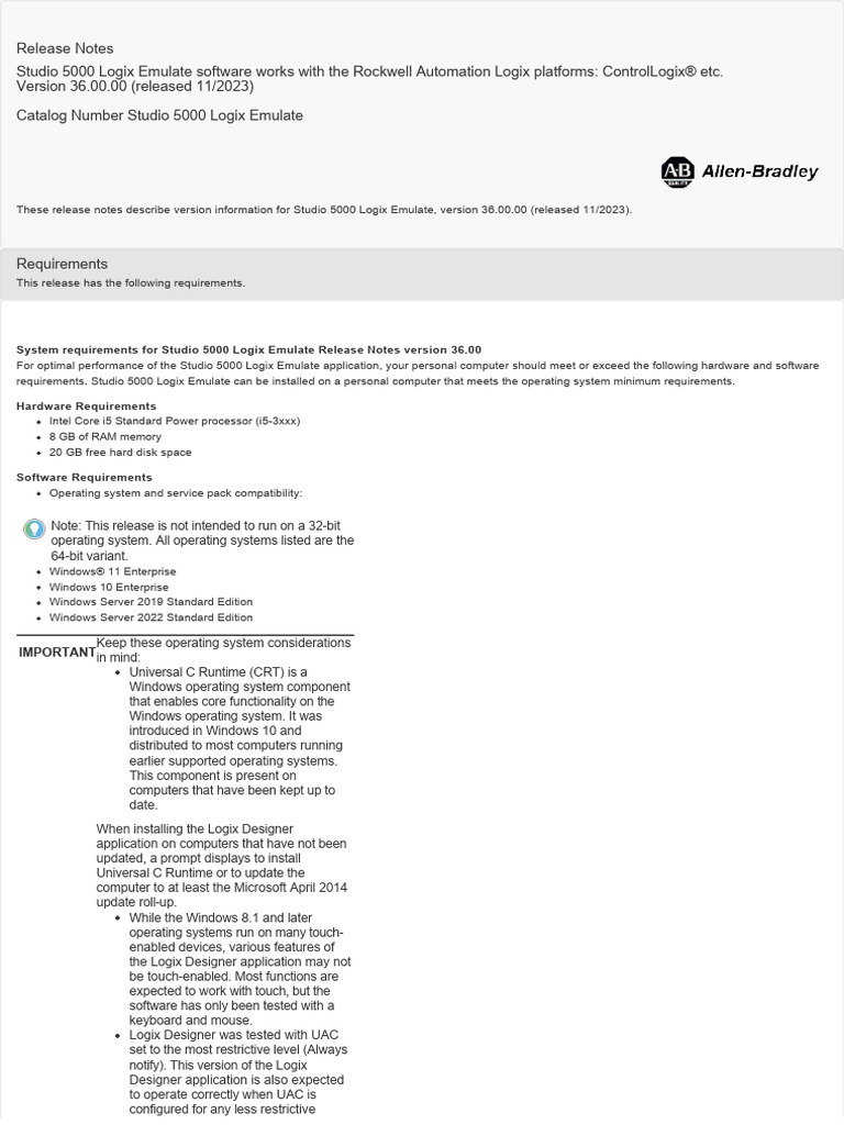 Studio 5000 Logix Emulate - 36.00.00 (Released 11 - 2023) | PDF
