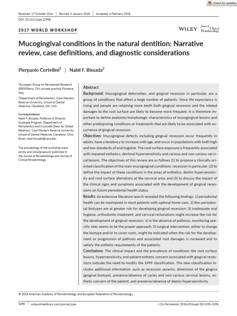 J Clinic Periodontology - 2018 - Cortellini - Mucogingival Conditions ...