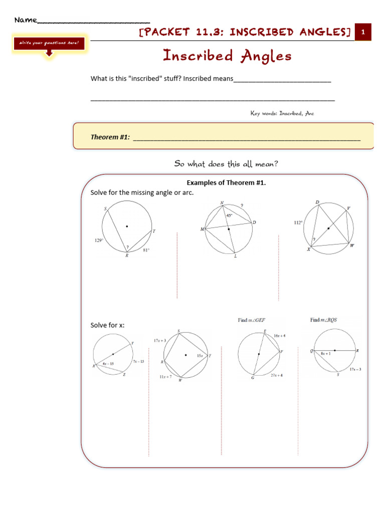 Understanding Inscribed Angles in Geometry | PDF | Angle | Teaching ...