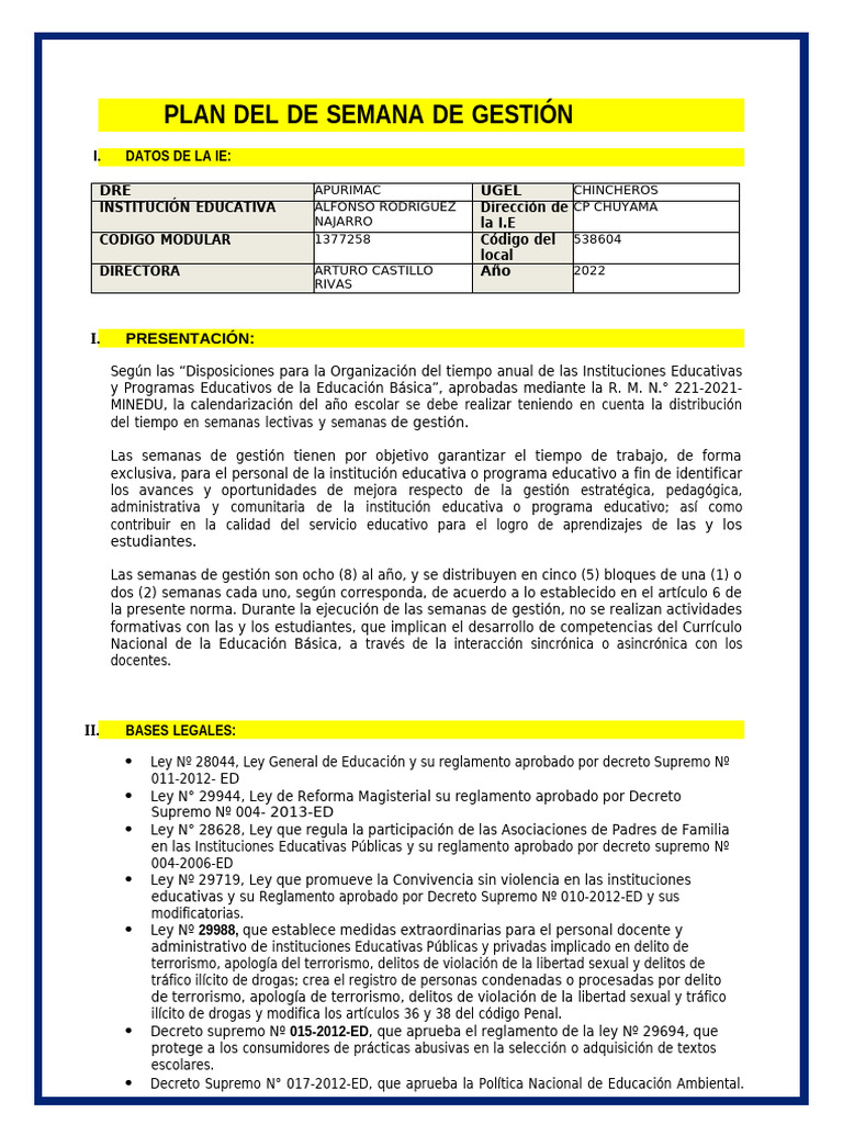 Plan de 2da Semana de Gestion | PDF