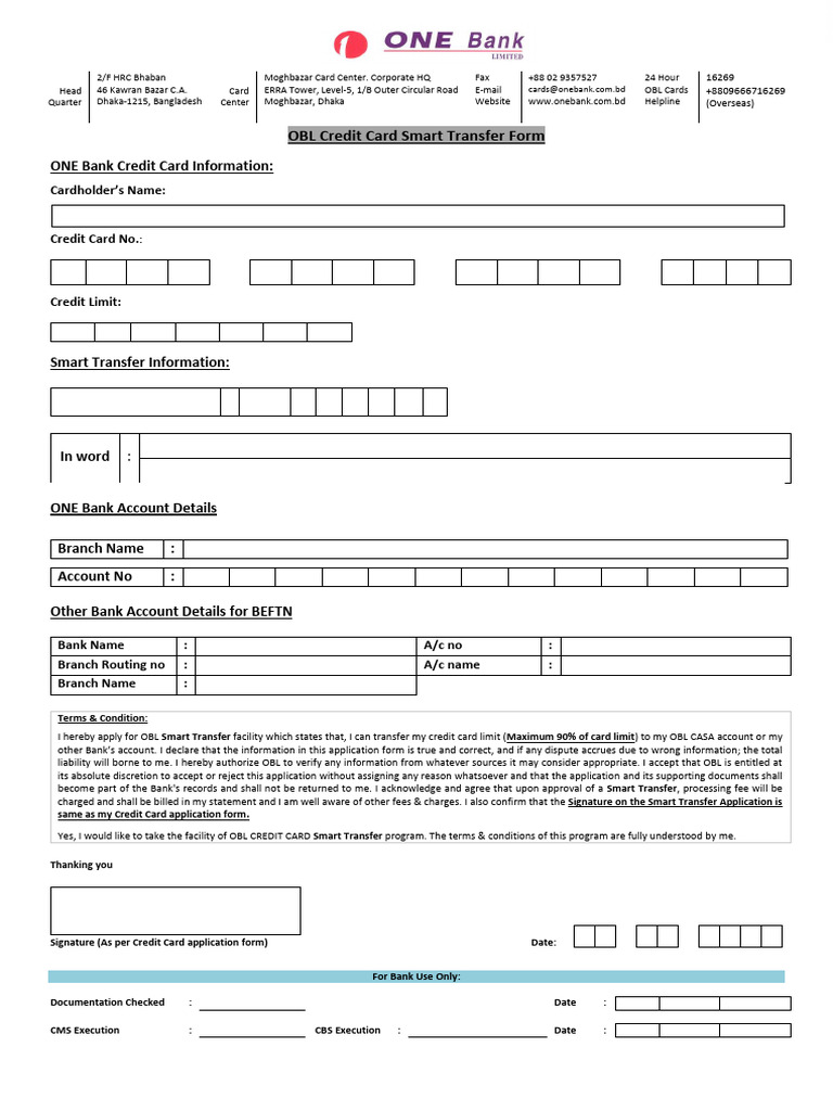 Creditcard Smart Transfer Form | PDF