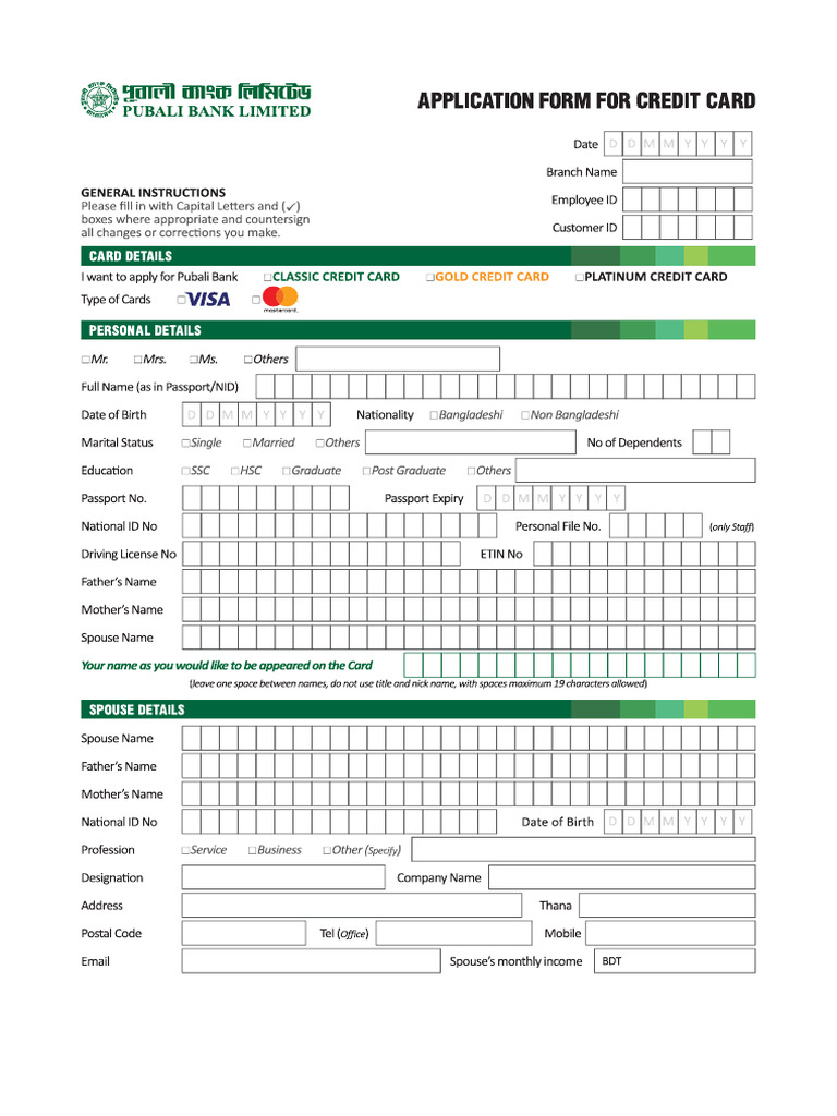 Credit Card - Application Form | PDF