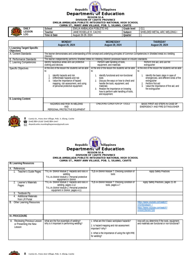 Tle - Smaw - Grade 11 - DLL - Q1 - Week 5 - Cacho, Jane Roselle | PDF