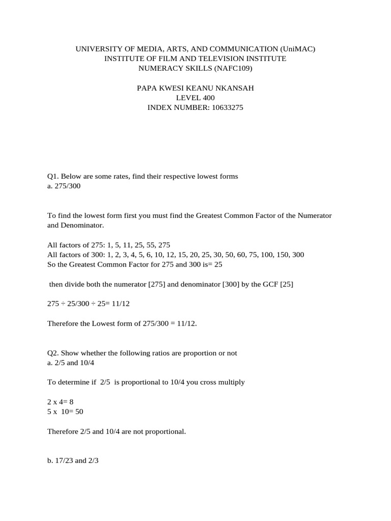 Numeracy Skills Assignment | PDF