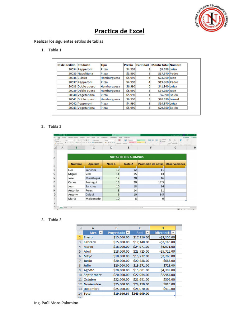 Practica de Excel 1 - Tablas | PDF