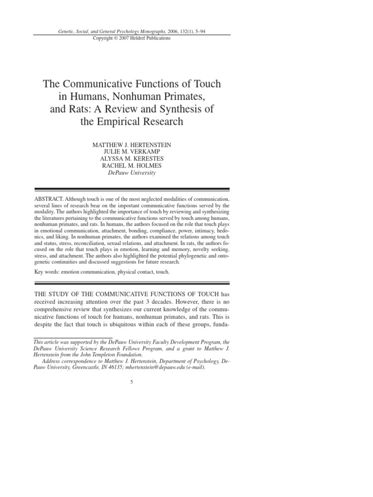 2006 Touch the Communicative Functions of Touch in Humans | PDF 2006 Touch the Communicative Functions of Touch in Humans | PDF