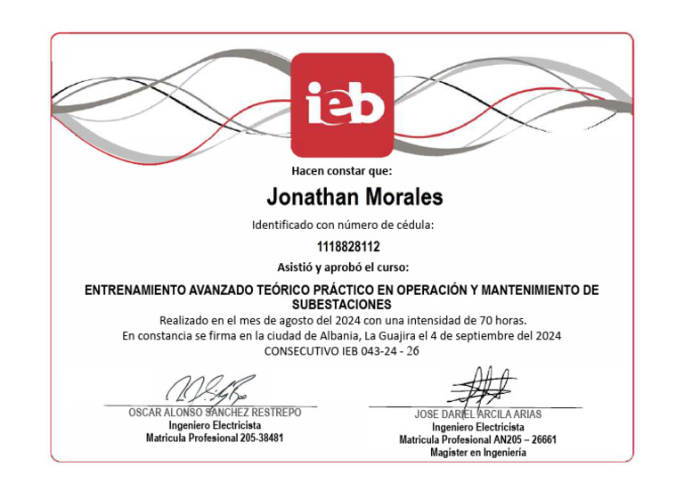 Jonathan Morales Certificado de S:E | PDF