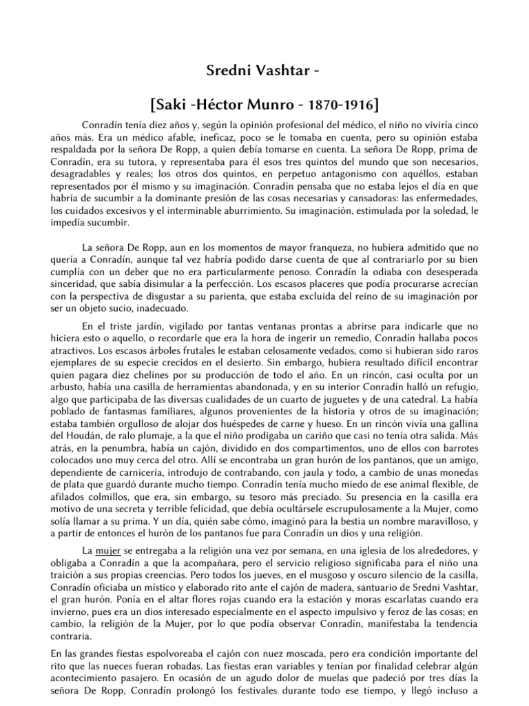 Sredni Vashtar - Saki | PDF | Religión y creencia