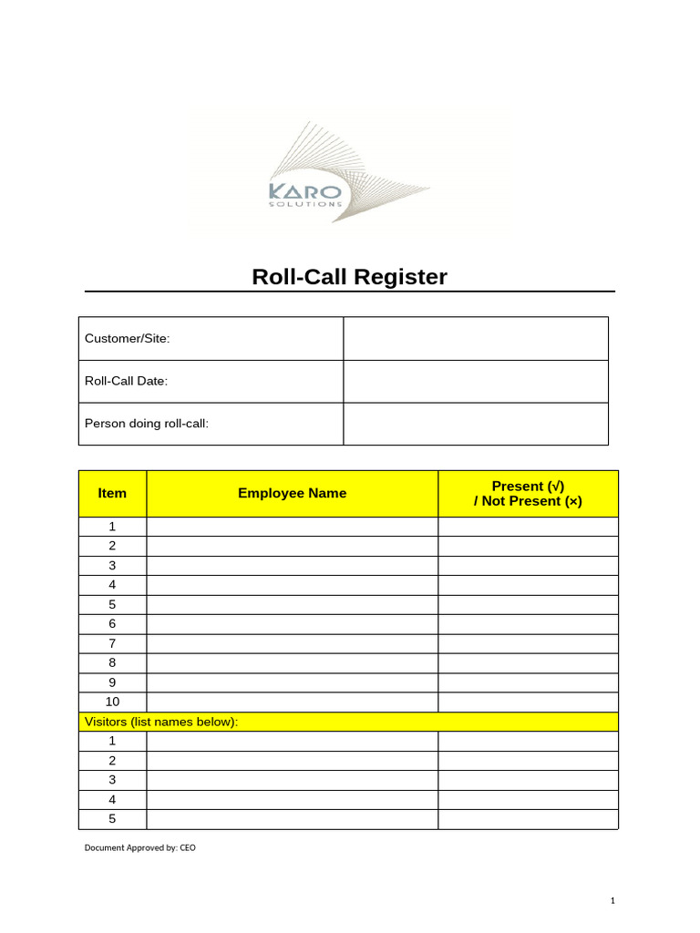 REG028 Roll-Call Register | PDF