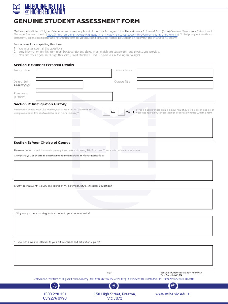 Genuine Student Assessment Form | PDF