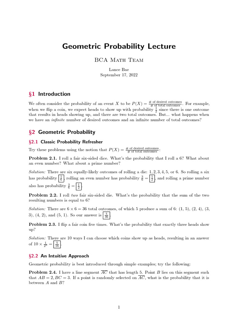 Geometric Probability Lecture | PDF | Probability | Teaching Methods & Materials