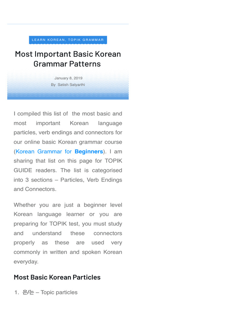 Most Important Basic Korean Grammar Patterns | PDF