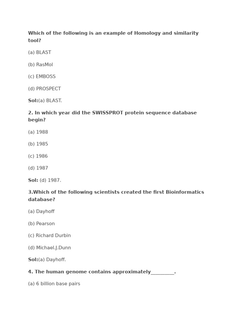 Bioinformatics MCQ | PDF