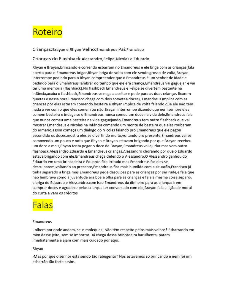 Roteiro Pronto | PDF