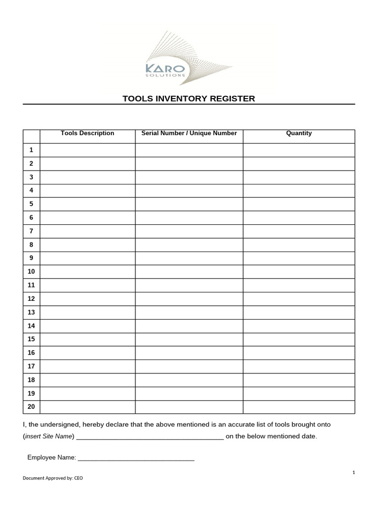 REG024 Tools Inventory Register | PDF