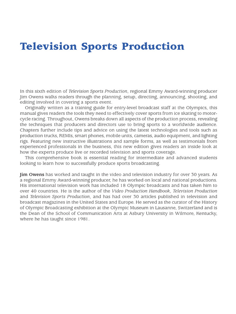 Television Sports Production | PDF | Microphone | Sports