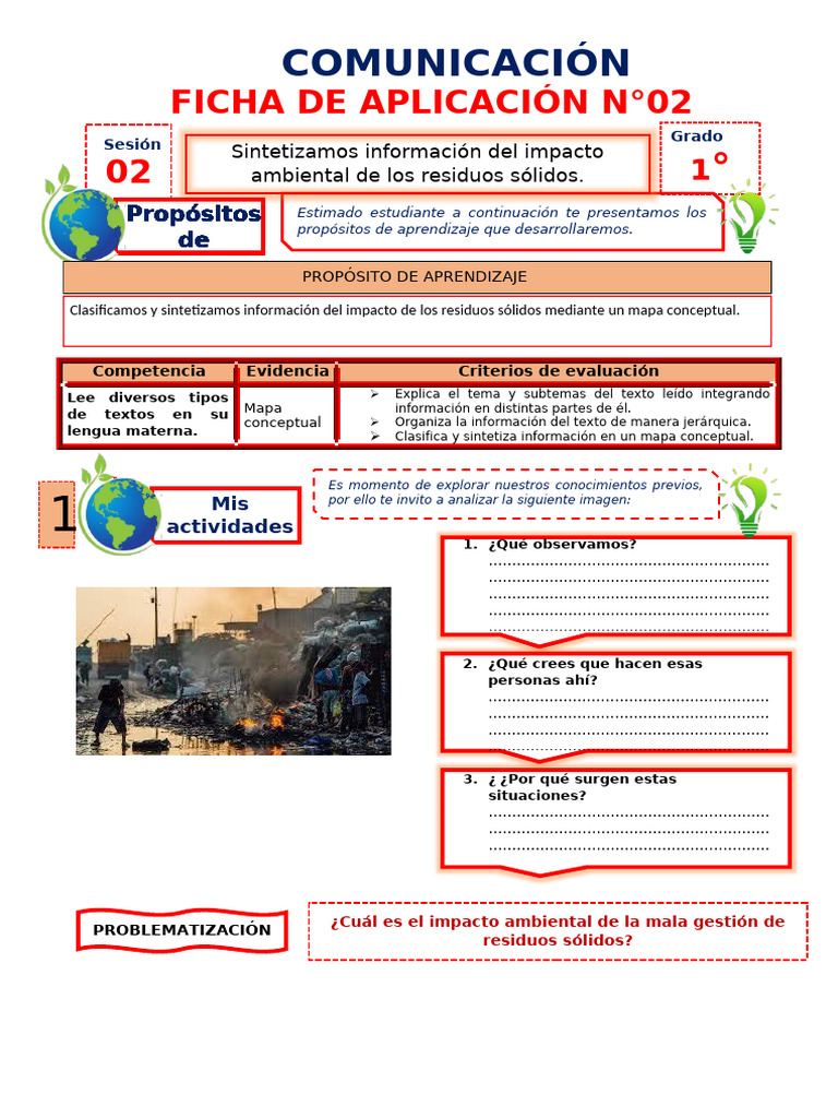 1° Ficha de Aplicación-Sesión2-Sem.1-Exp.6-Com | PDF