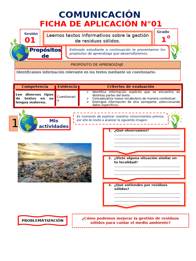 1° Ficha de Aplicación-Sesión1-Sem.1-Exp.6-Com | PDF