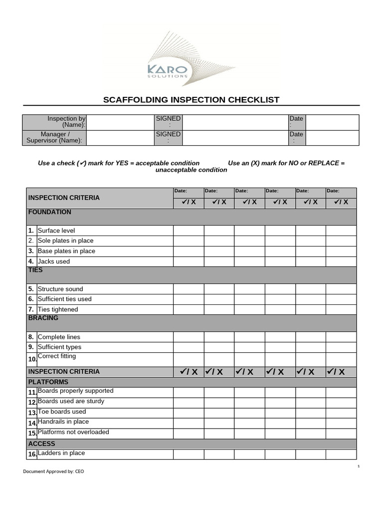 REG021 Scaffolding Inspection Checklist | PDF