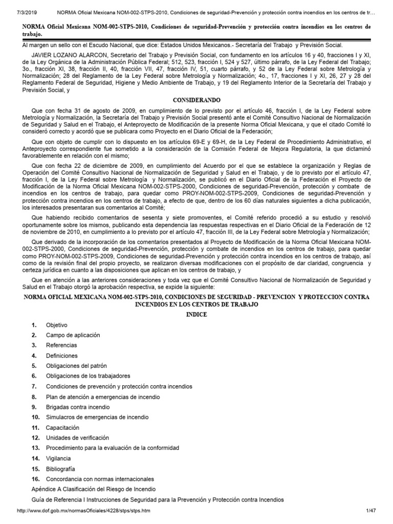 NORMA Oficial Mexicana NOM-002-STPS-2010, Condiciones de Seguridad ...