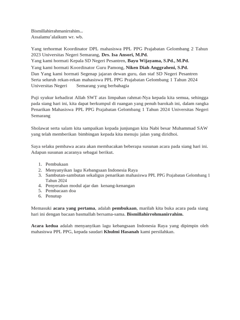 Teks MC Penarikan PPL 1 PPG | PDF