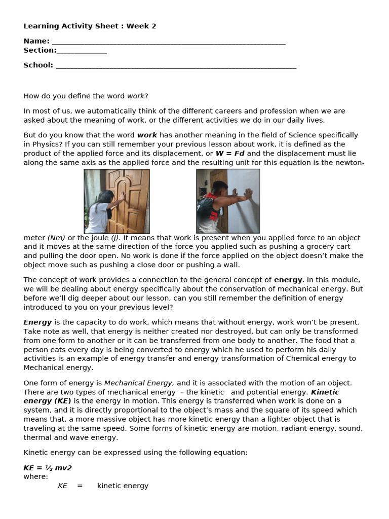 LAS WK 2 Potential Energy | PDF