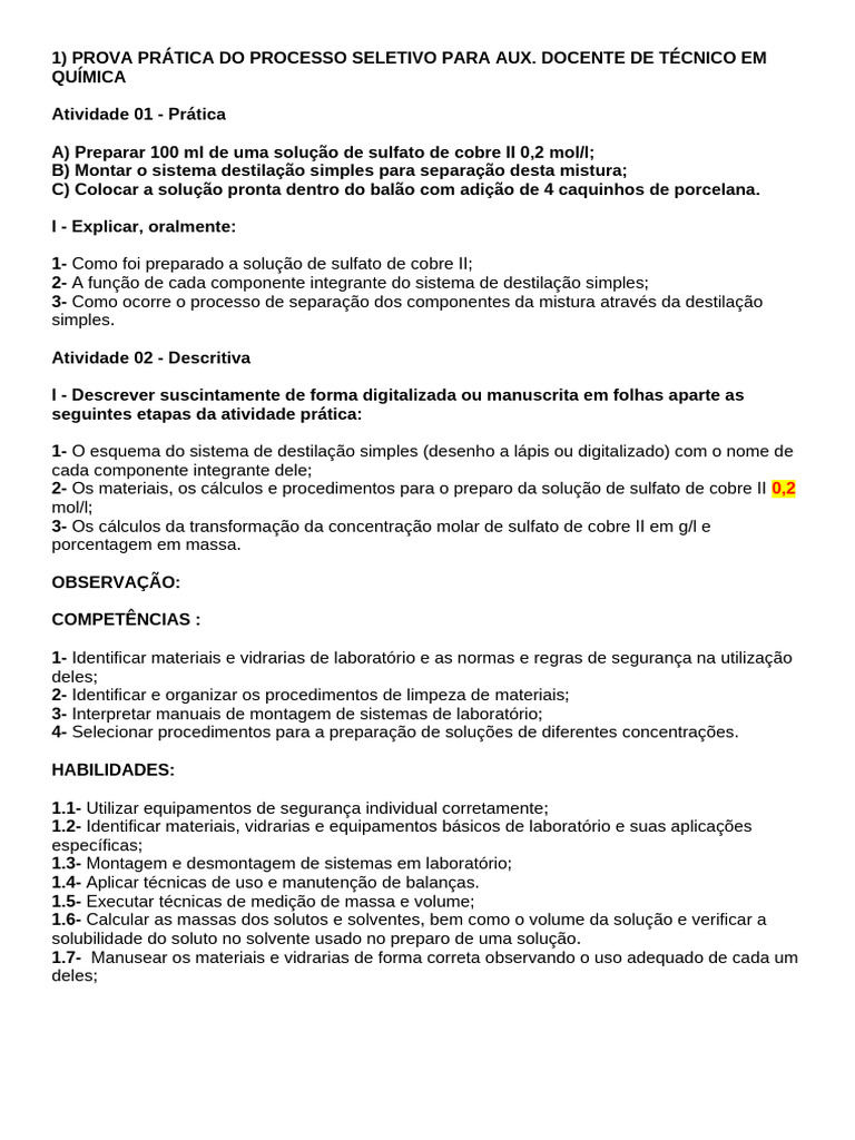 PROVA PRATICA PARA LAB QUI | PDF