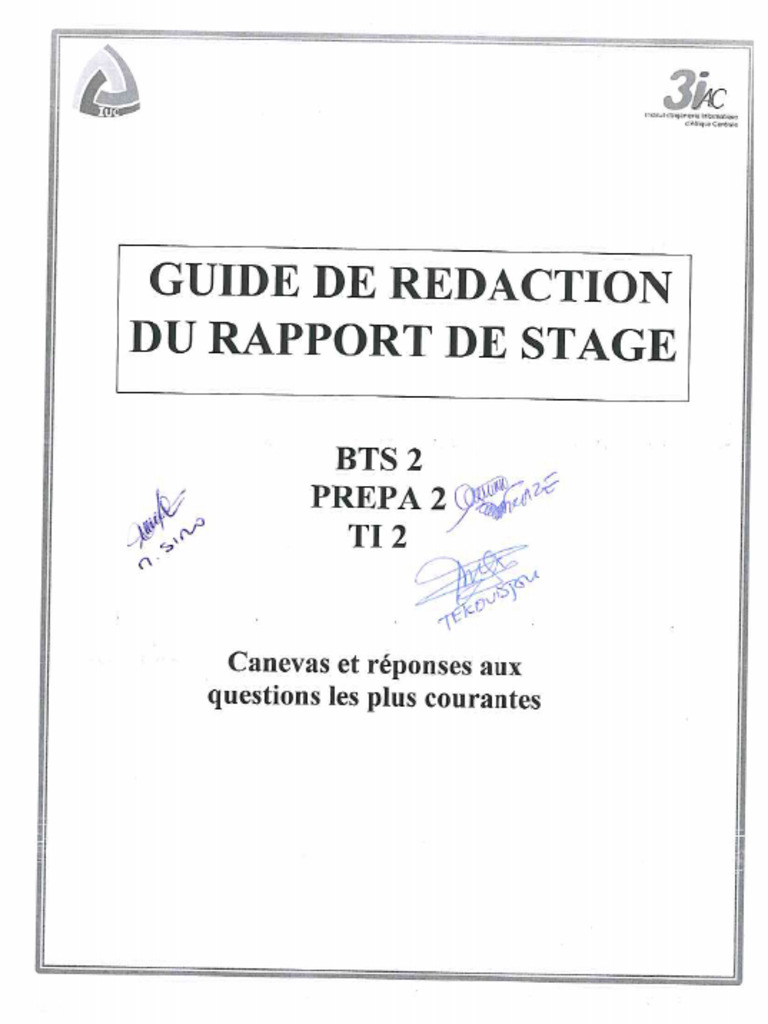 GUIDE DE REDACTION RAPPORT DE STAGE NIVEAU 2 | PDF