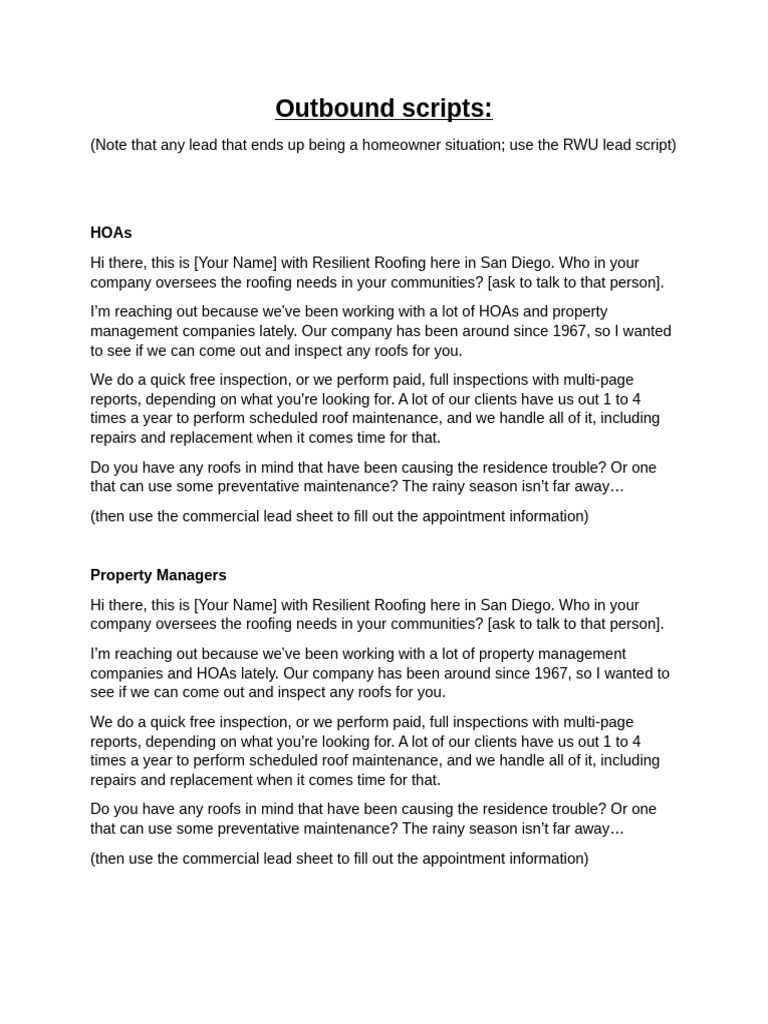 2024-08-06 Outbound Call Scripts | PDF