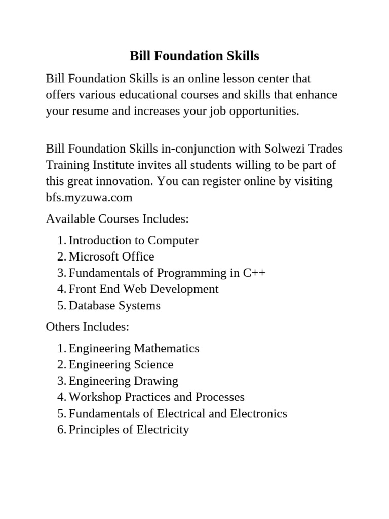 Bill Foundation Skills | PDF