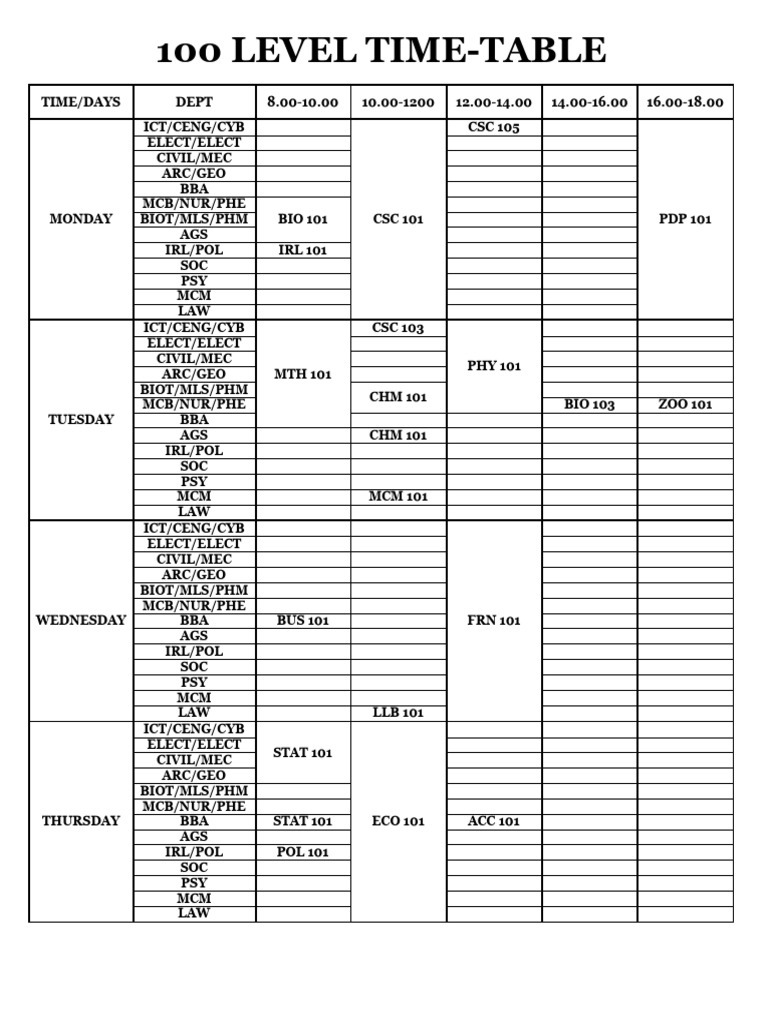 2023-2024 1ST Semester Timetable | PDF