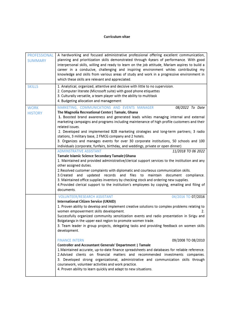 Atchulo Mariam Denicia - CV | PDF | Business | Business