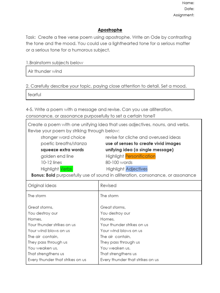 Colin's 11R-Apostrophe Poem | PDF