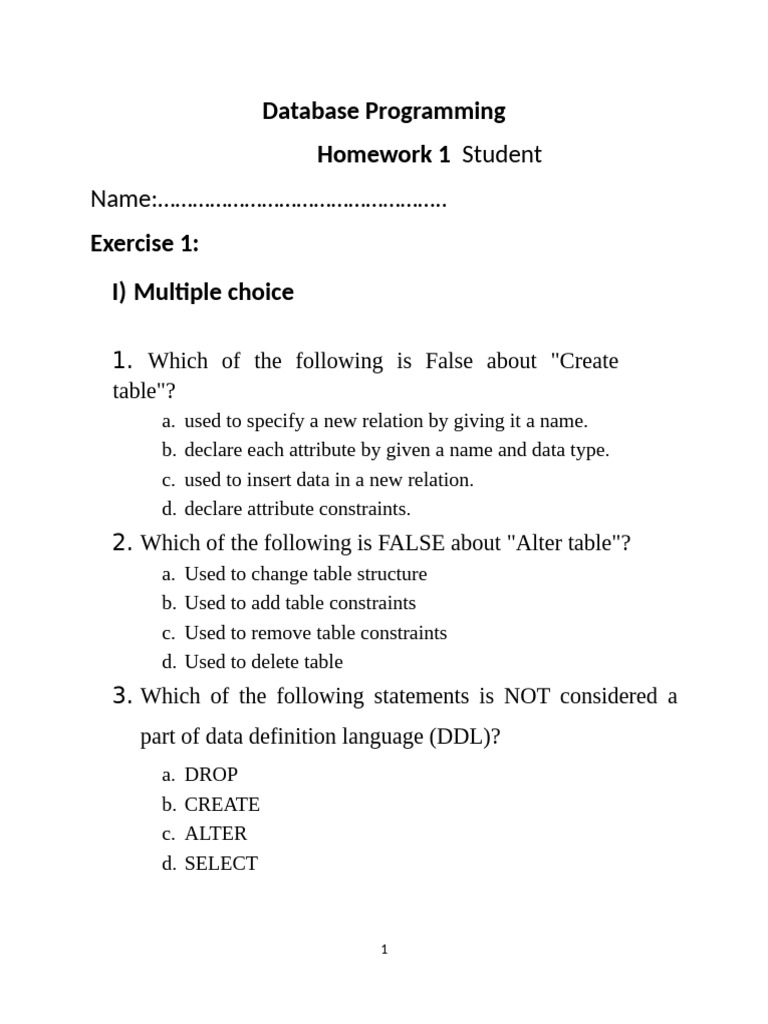 Database Programming Homework1 | PDF