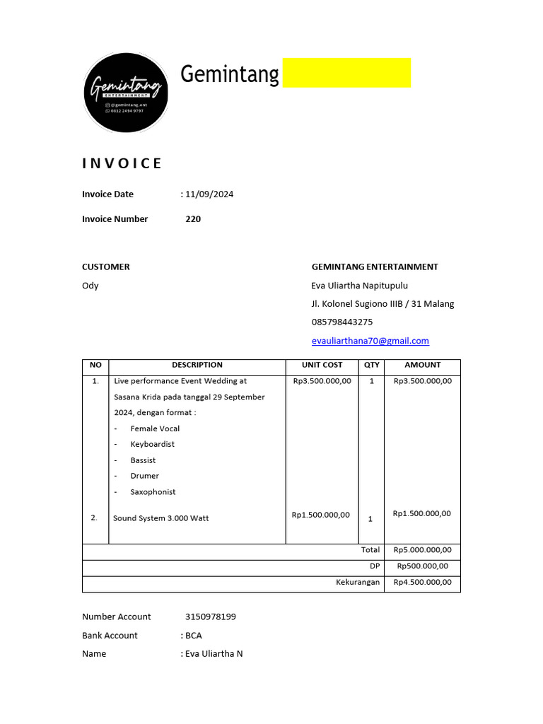Invoice 220 Wedding Ody 29 September 2024 | PDF