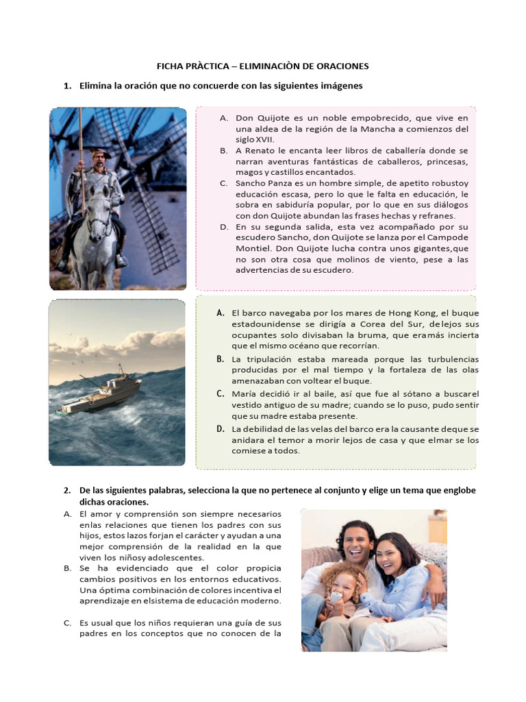 FICHA PRÀCTICA_ELIMINACION DE ORACIONES | PDF